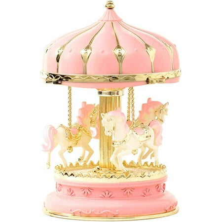 LED Light Carousel Musical Box Luminous Rotating 3-Horse Carousel Horse ...
