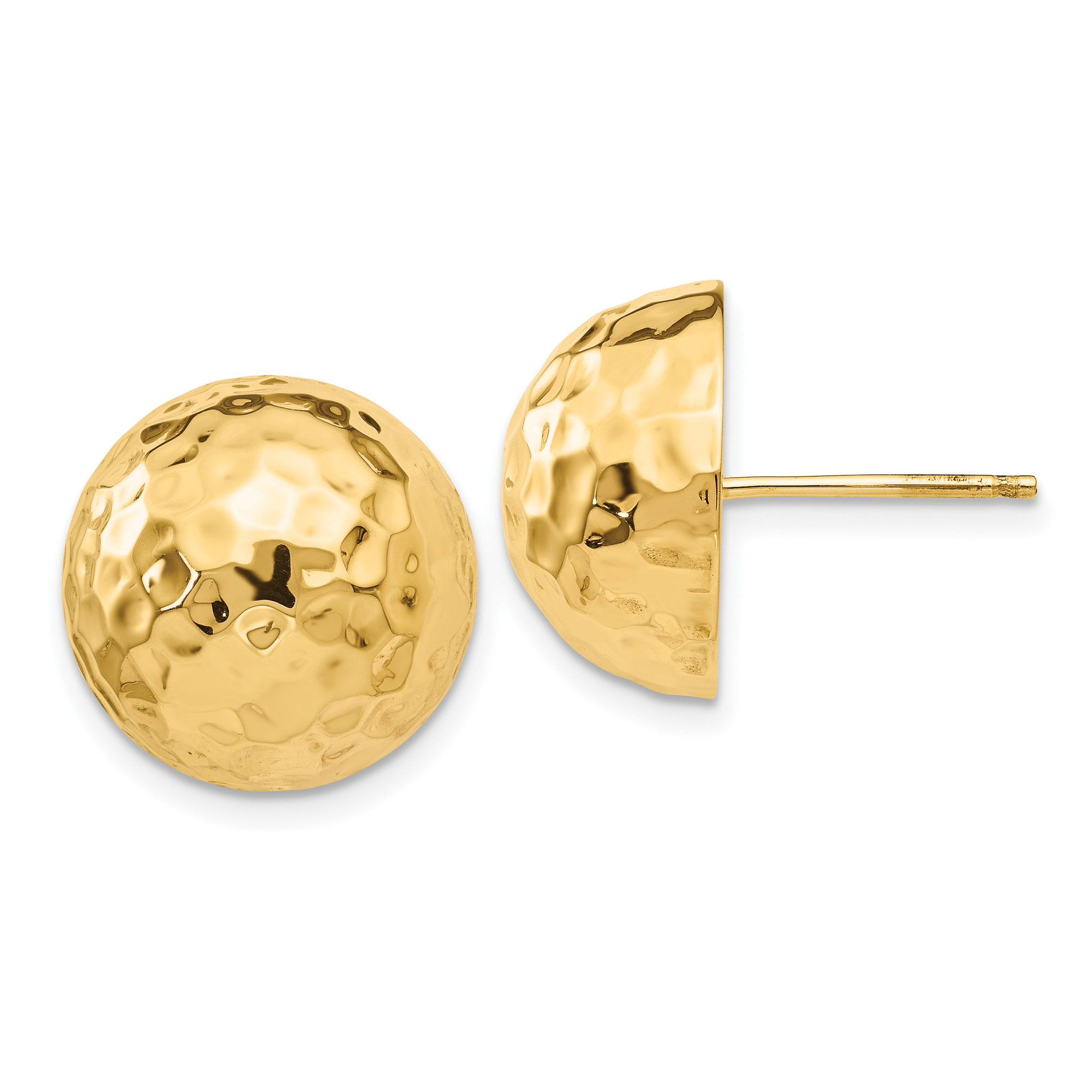 14kt Yellow Gold Hammered Half Ball Post Stud Button Earrings Fine ...