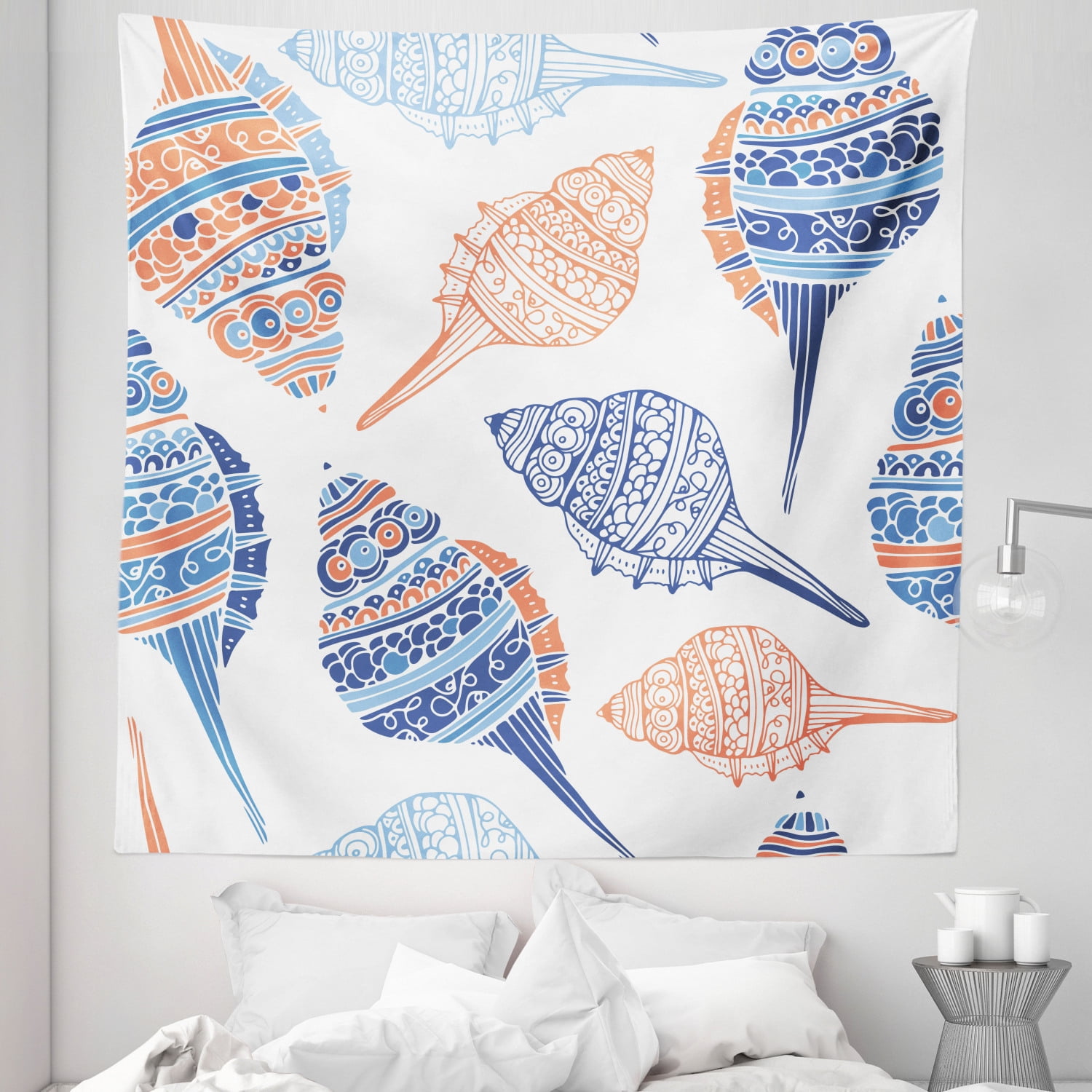 Seashell Tapestry, Maritime Sealife Sea Creatures Colorful Seashells in ...
