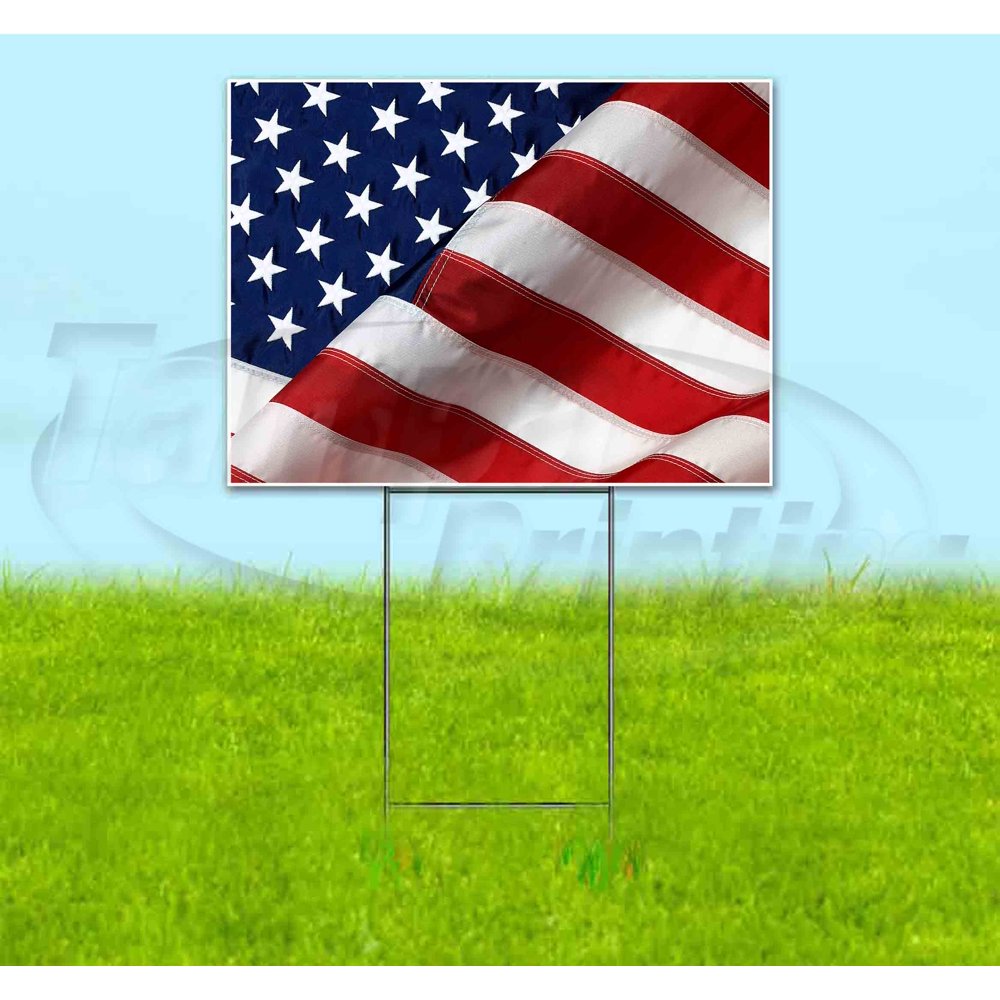 American Flag (18" X 24") Yard Sign, Includes Metal Step Stake ...