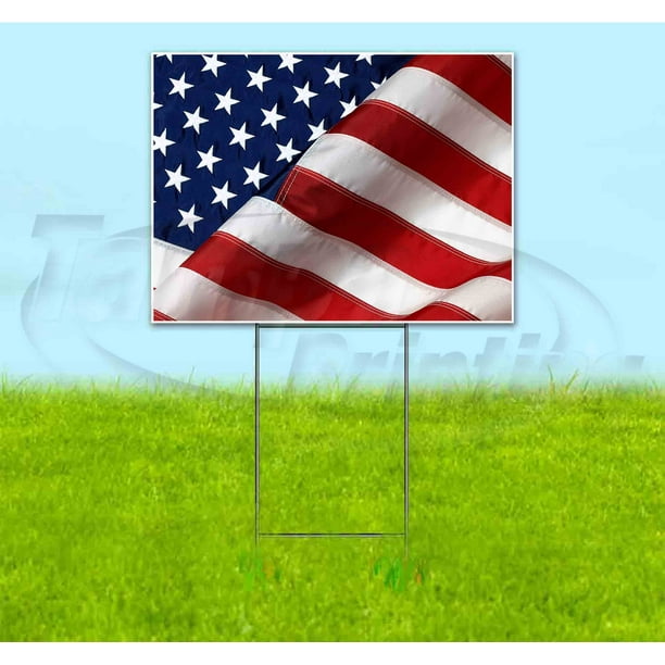 American Flag (18" X 24") Yard Sign, Includes Metal Step Stake ...