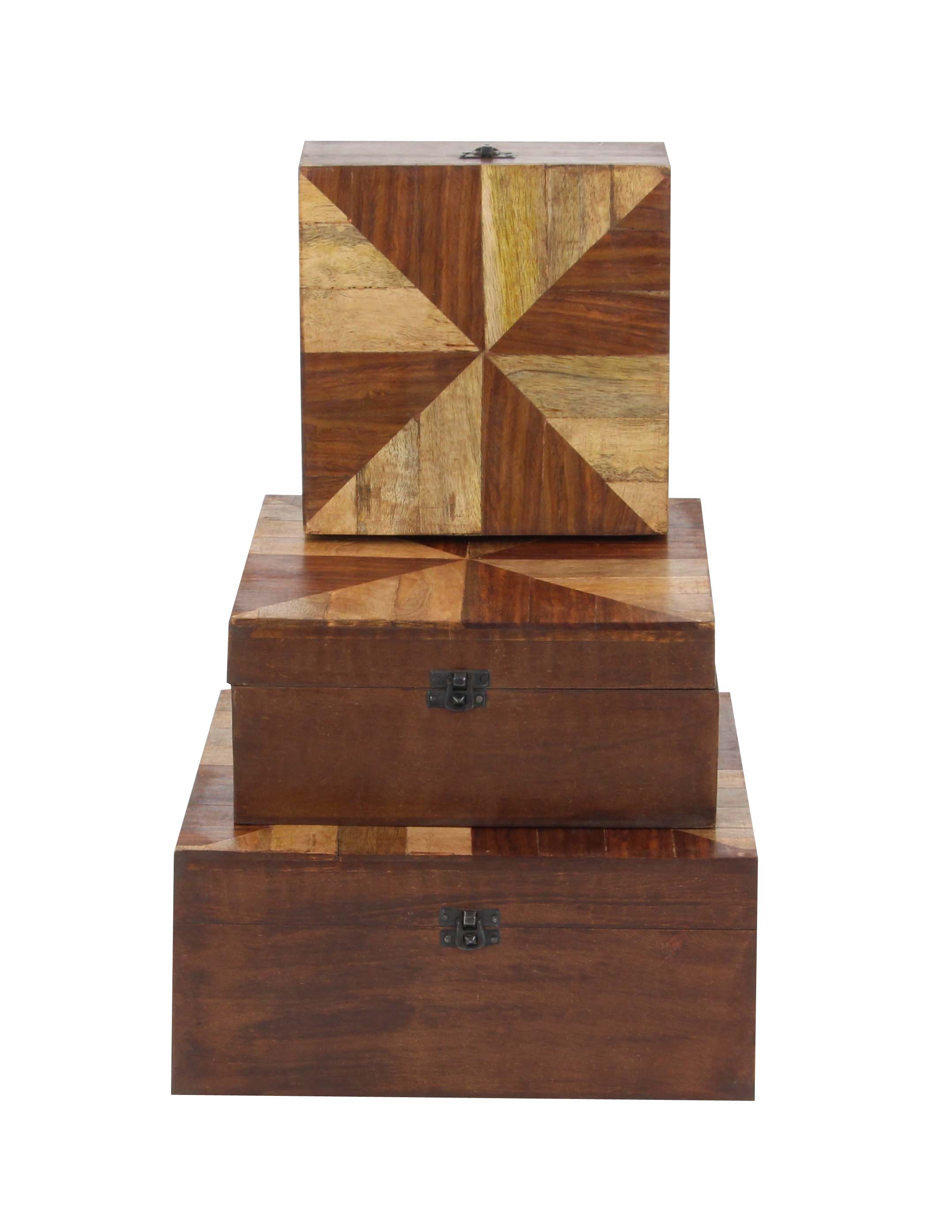 Decmode Natural 8, 10 And 12 Inch Wooden Color Wheel Boxes, Brown - Set ...