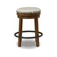 Zane 24 Inch Backless Swivel Counter Stool Round Beige Seat Brown Wood ...