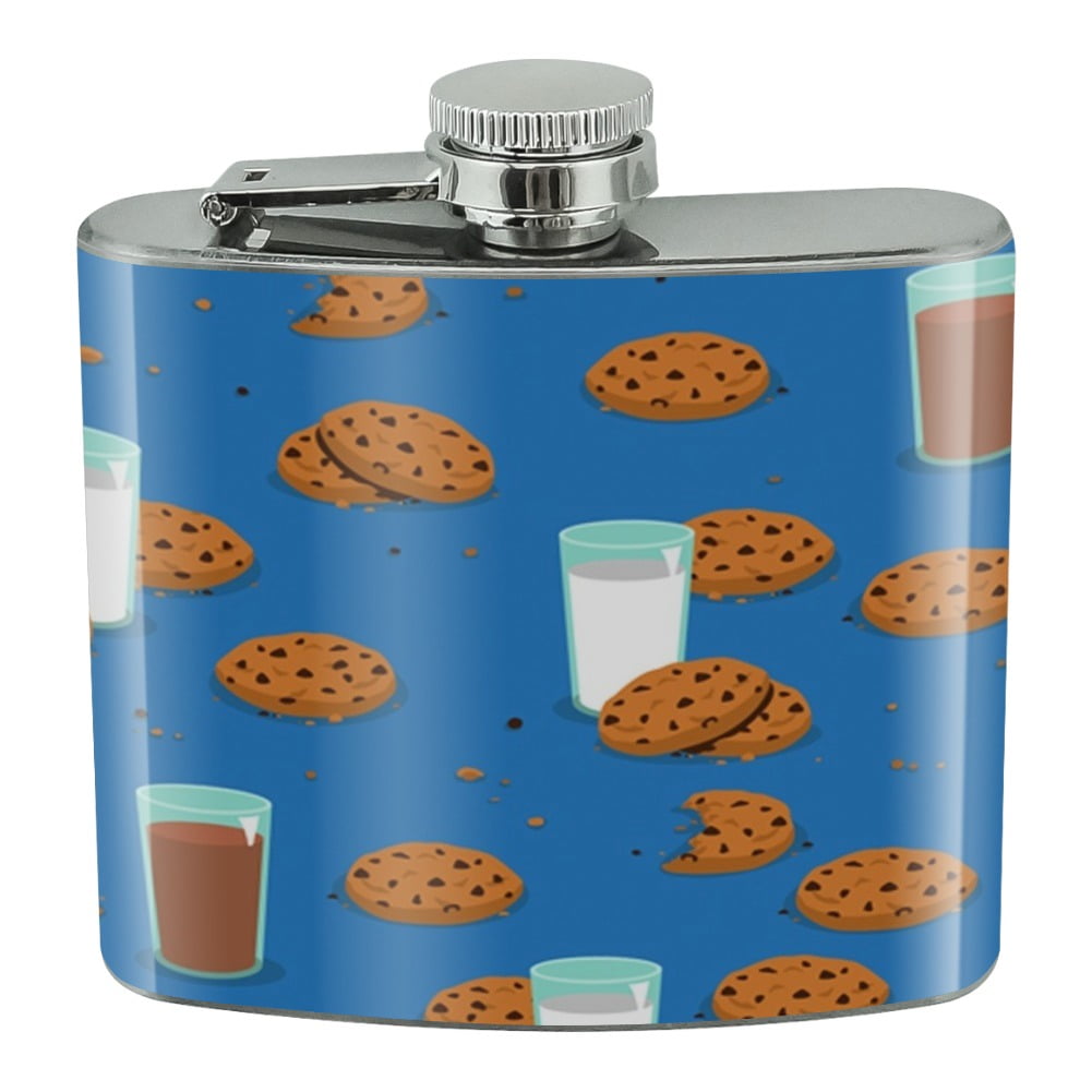 Chocolate Chip Cookies and Milk Pattern Stainless Steel 5oz Hip Drink ...