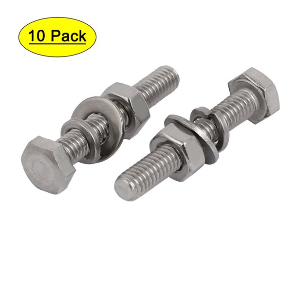 Unique Bargains 10pcs 304 Stainless Steel M4x25mm Hex Bolts w Nuts and ...