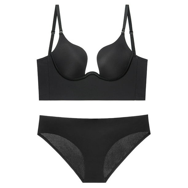 Push Up Bra Backless Women Bras Underpants 2Pcs Set Plunge Brassiere ...