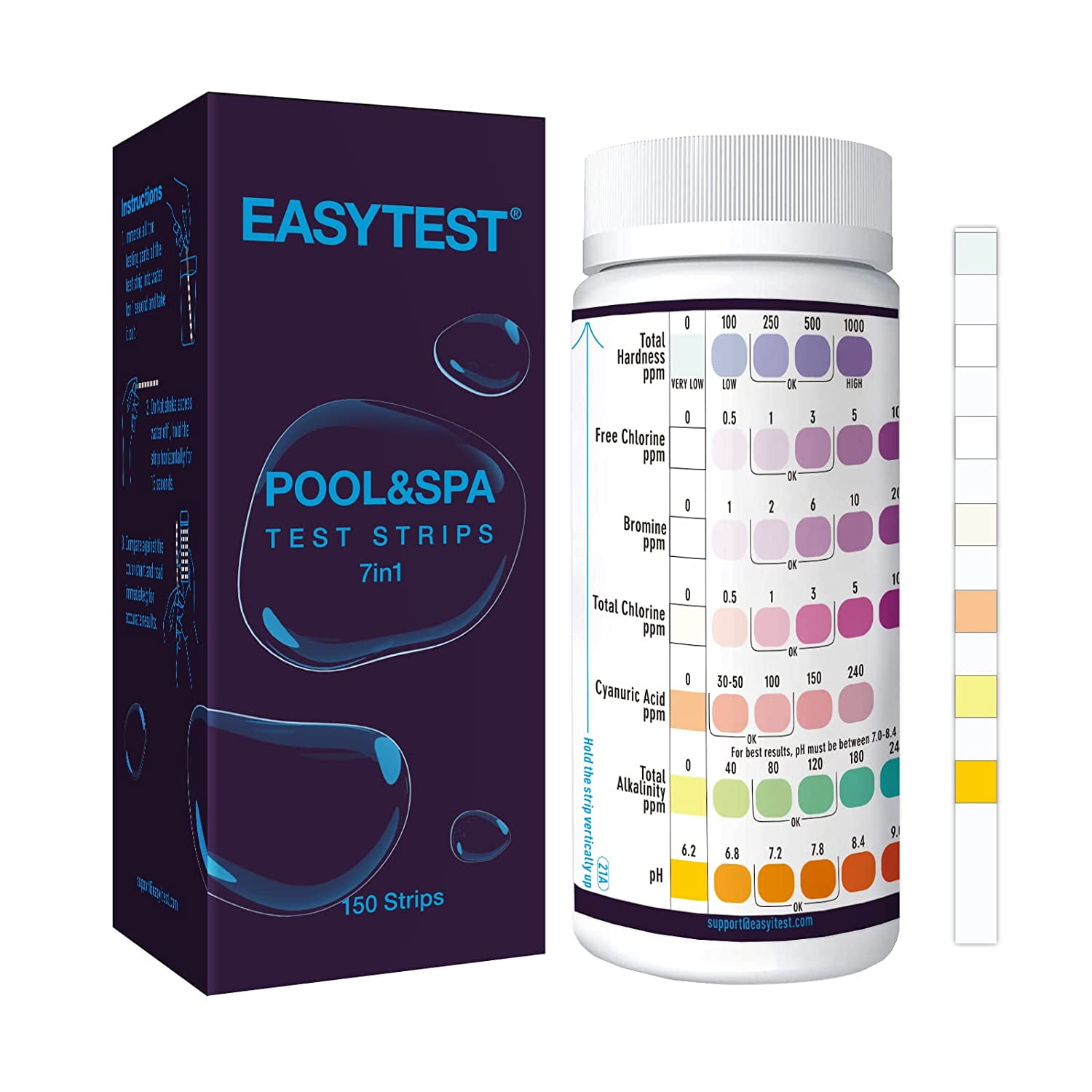 7-Way Pool Test Strips, 150 Strips Water Chemical Testing for Hot tub ...