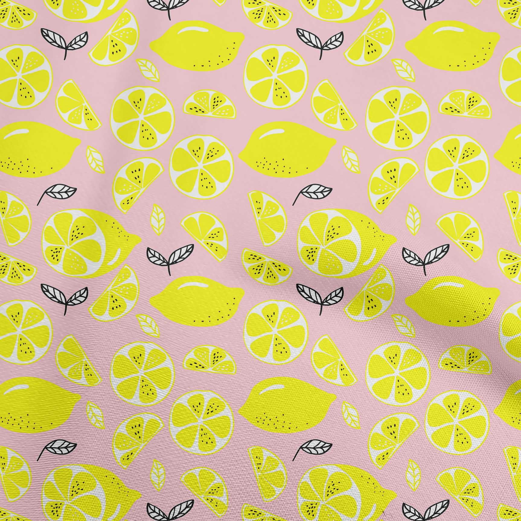oneOone Cotton Poplin Twill Light Pink Fabric Fruits Lemon Sewing ...