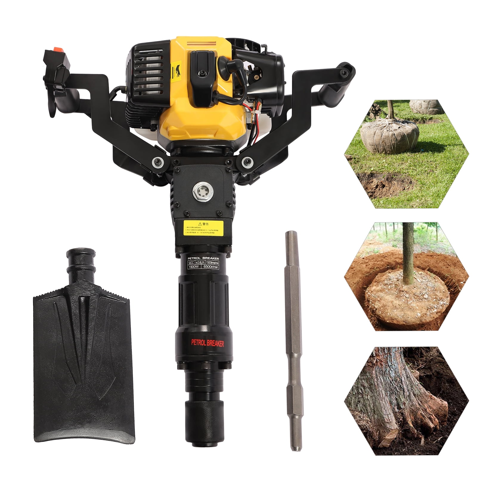 52CC 2 Stroke Gasoline Excavator Tree Root Digger Shovel Rock Drilling ...