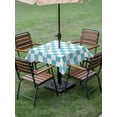 Cyan Plaid Square Outdoor Tablecloth with Umbrella Hole Modern ...
