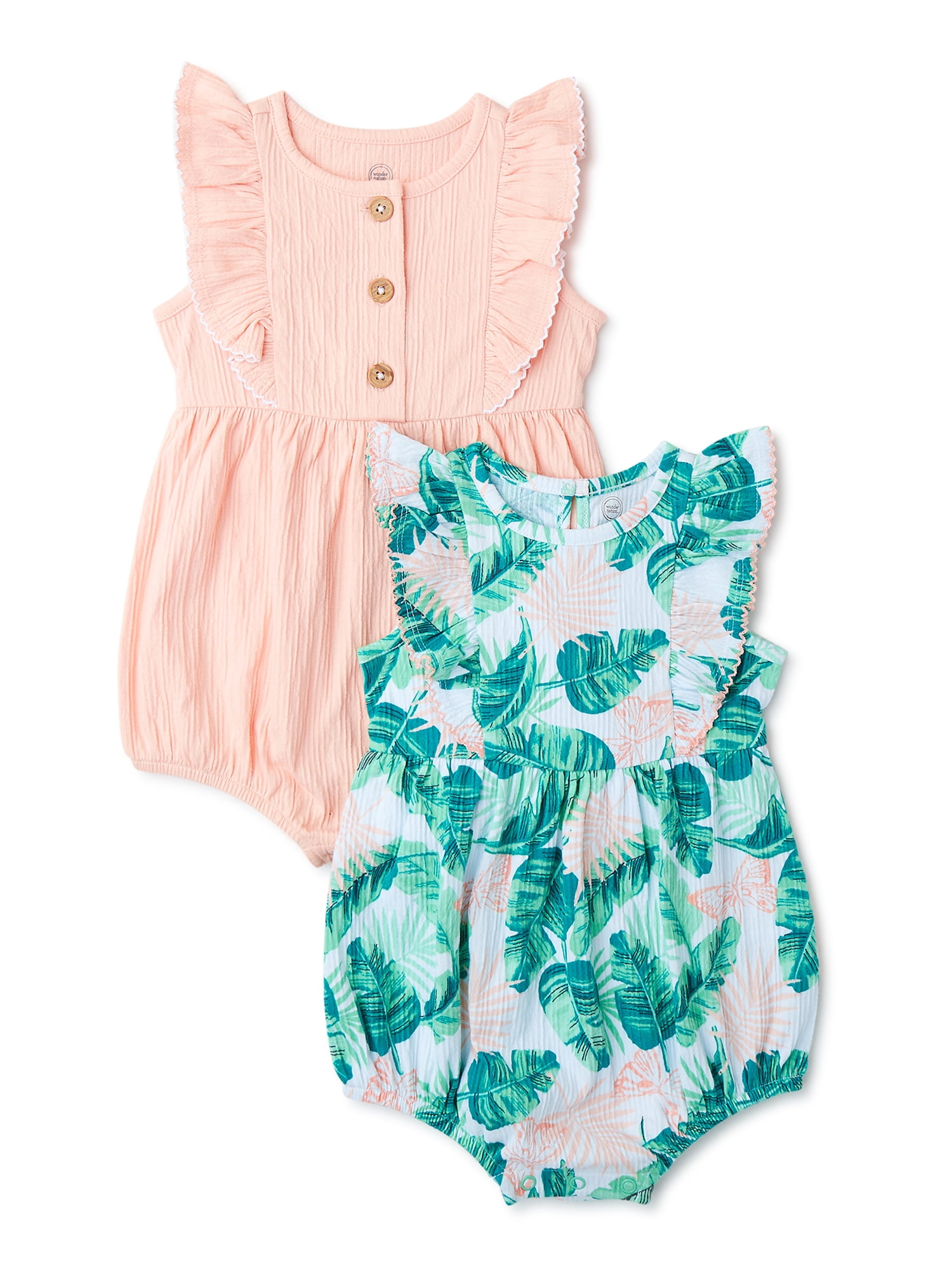 Wonder Nation Baby Girl Ruffle Rompers, 2-Pack, Sizes 0/3-24 Months ...