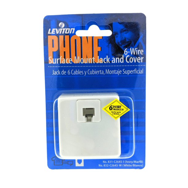 Leviton White 6-Wire Surface Mount Phone Jack Telephone C2645-W ...