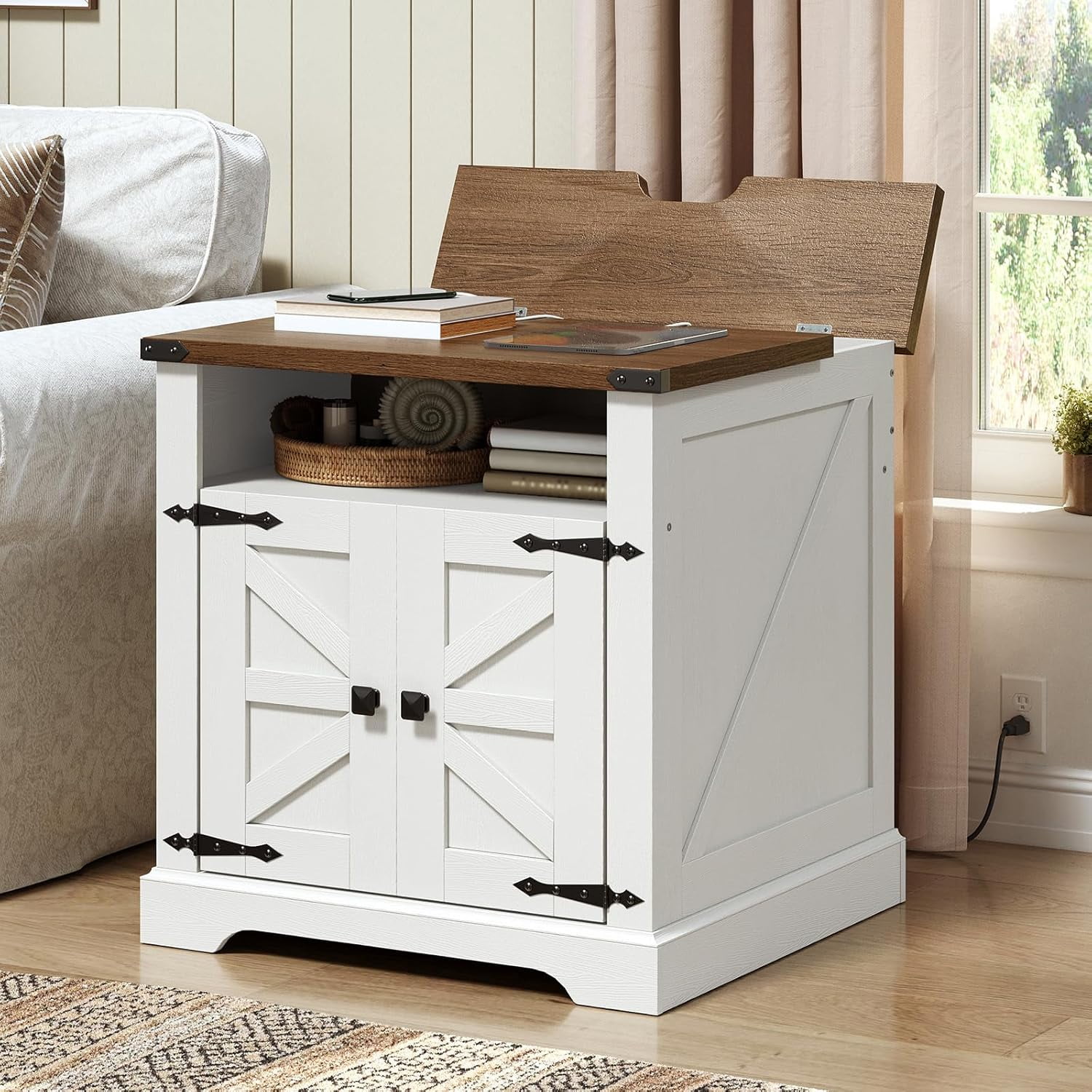 Click here for Nobrand White Farmhouse Coffee Table With Charging... prices