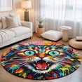 Color Cat 3FT Round Area Rug Graffiti Animal Modern Art Pink Orange ...