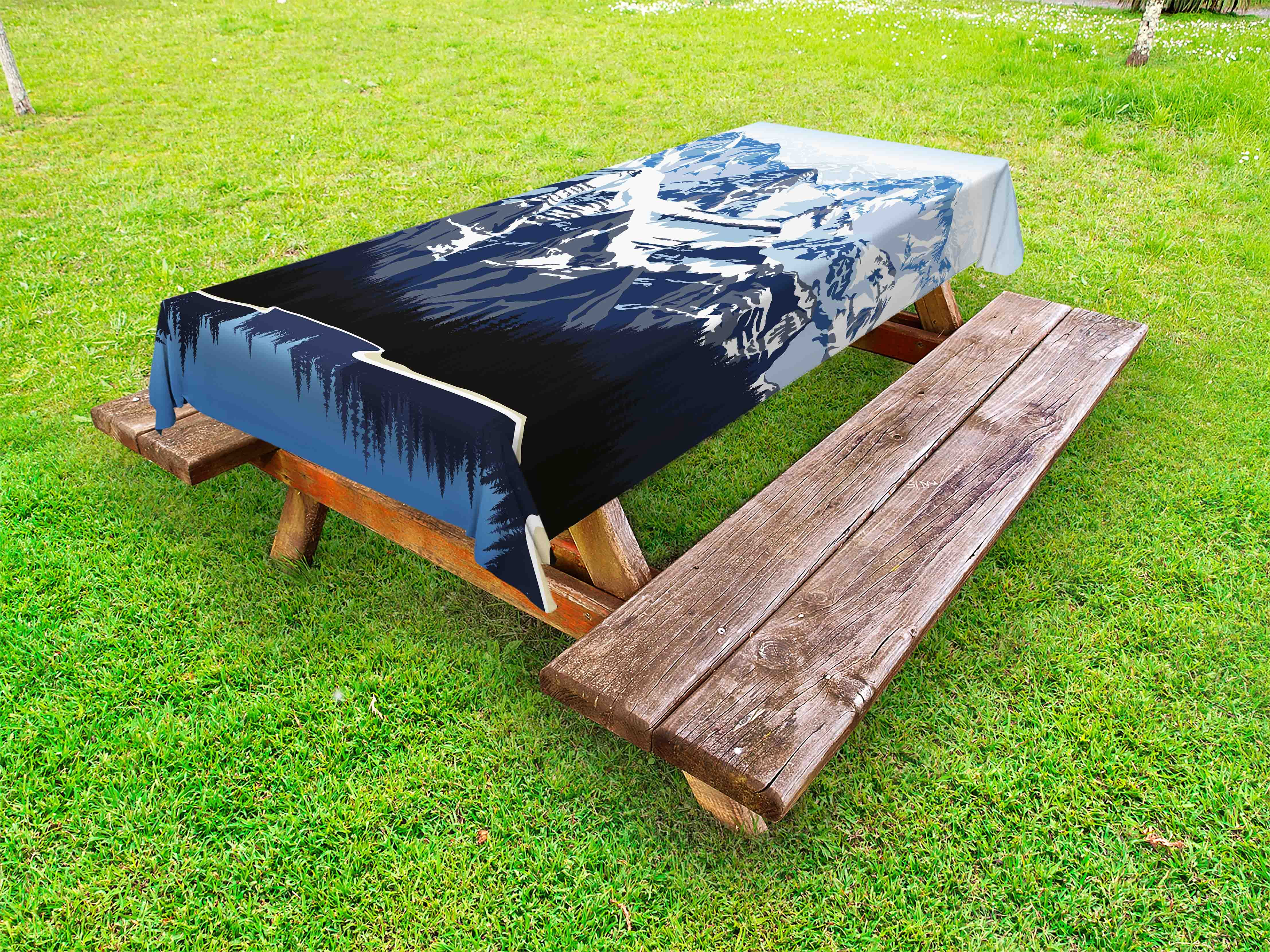 Scenery Outdoor Tablecloth, Cartoon Like Mountain with Snow Landscape ...
