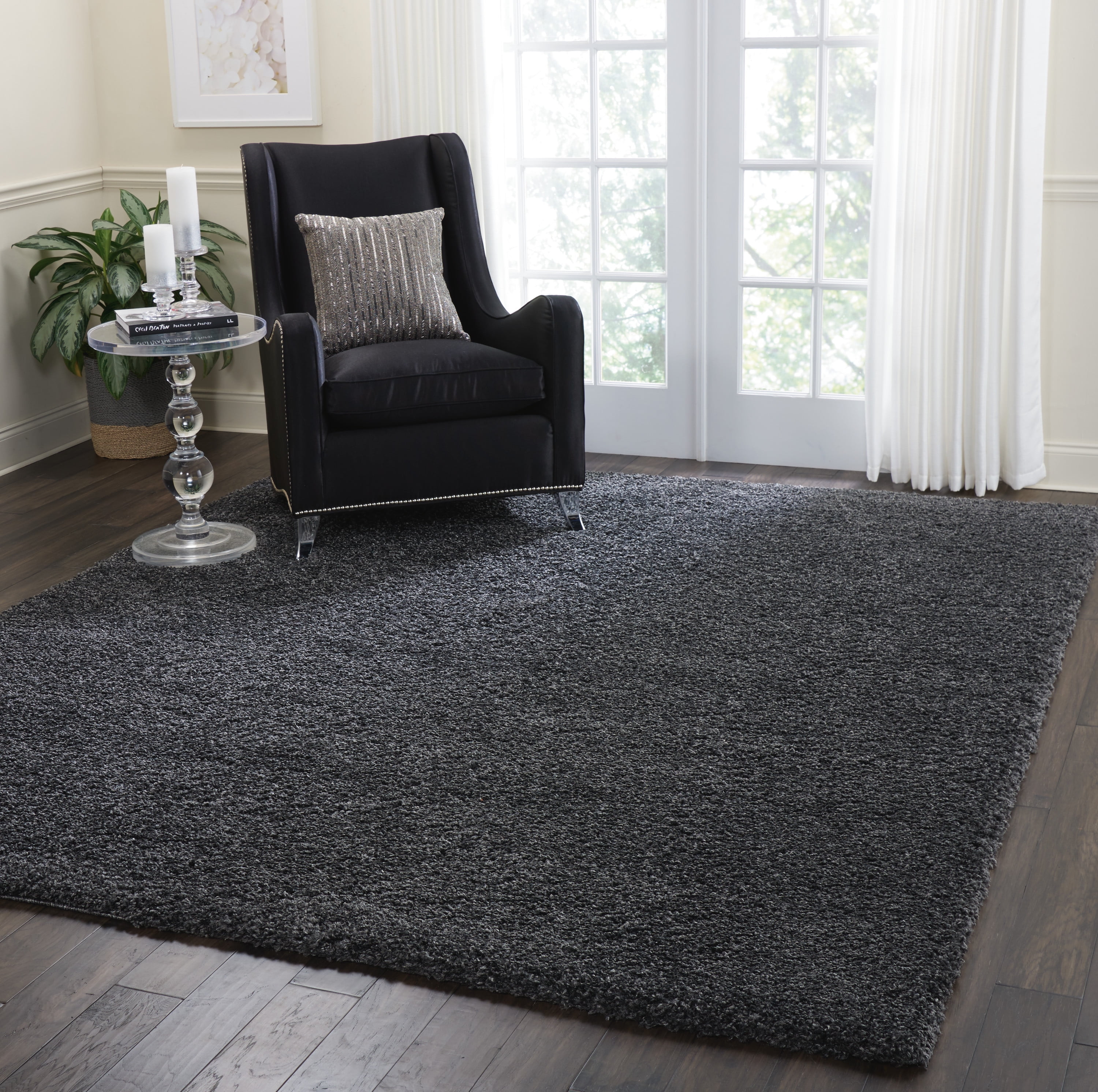 Nourison Malibu Shag Solid Shag Dark Grey 7'10" x 9'10" Area Rug, (8' x ...