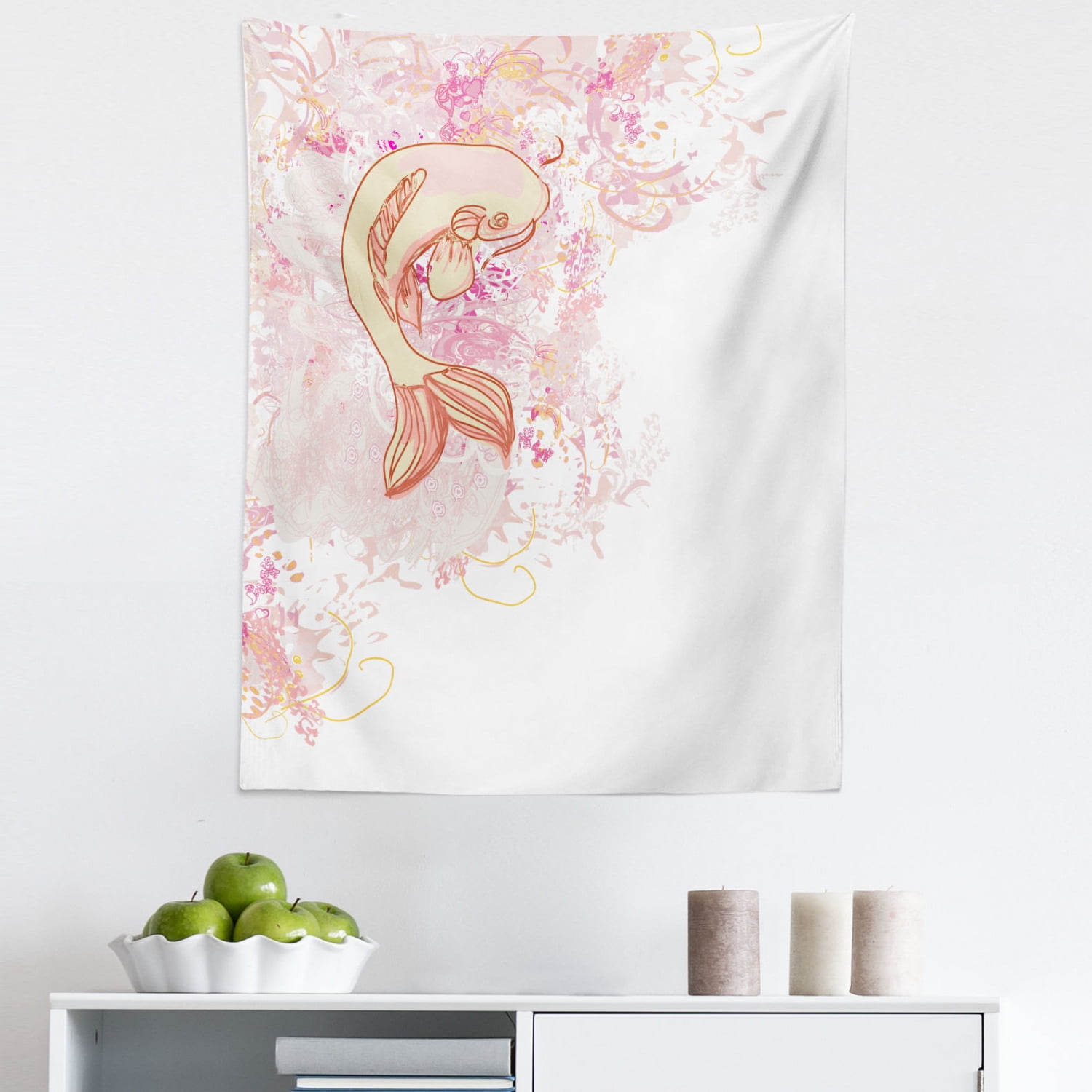 Fish Tapestry, Koi Fish Classic Reflexive Splashed Setting Love Themed ...