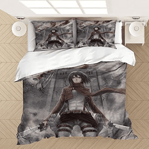 Anime Attack on Titan Bedding Bed Set 3 Pieces Lightweight Cartoon Levi ...