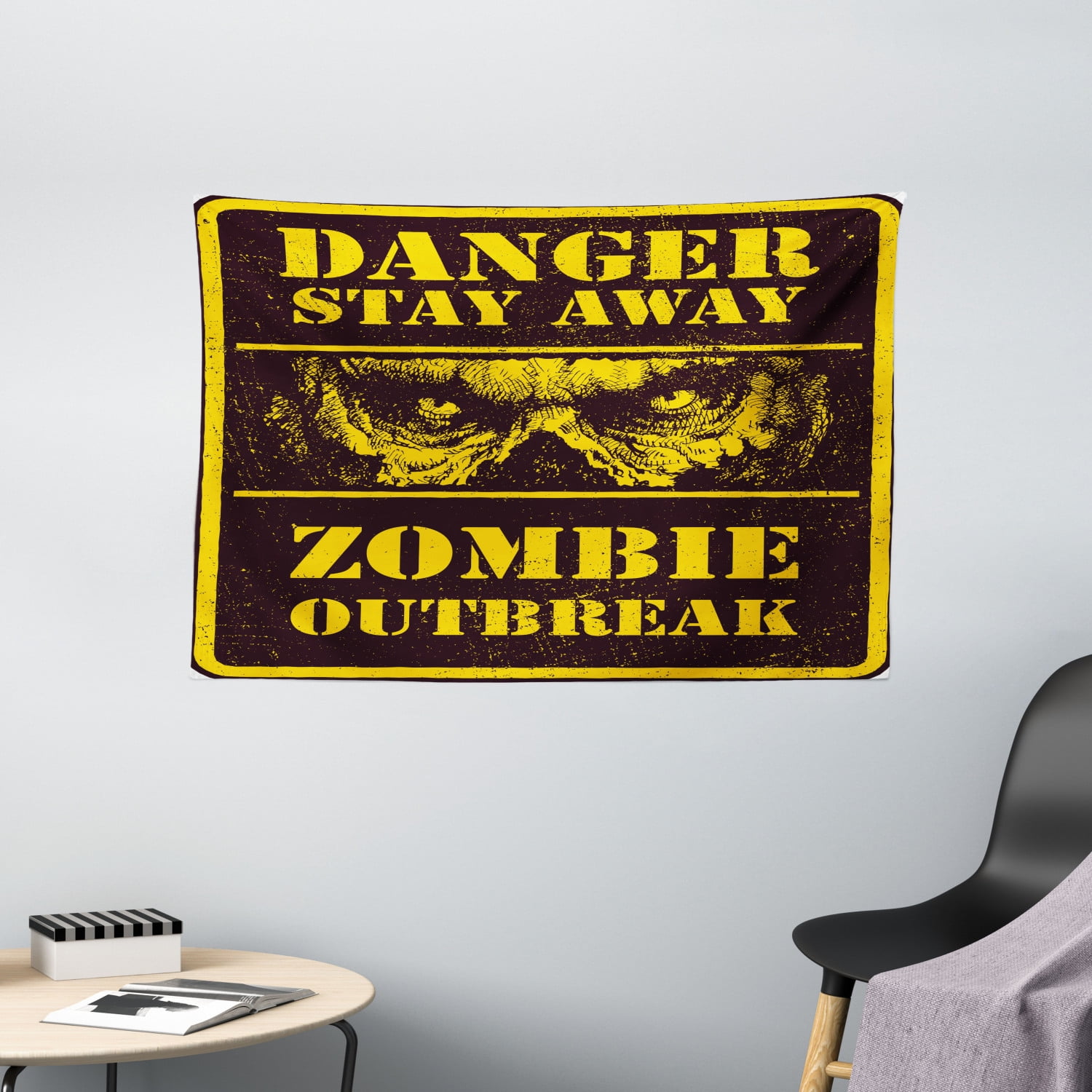 Zombie Decor Tapestry, Danger Stay Away Outbreak Message Monster ...