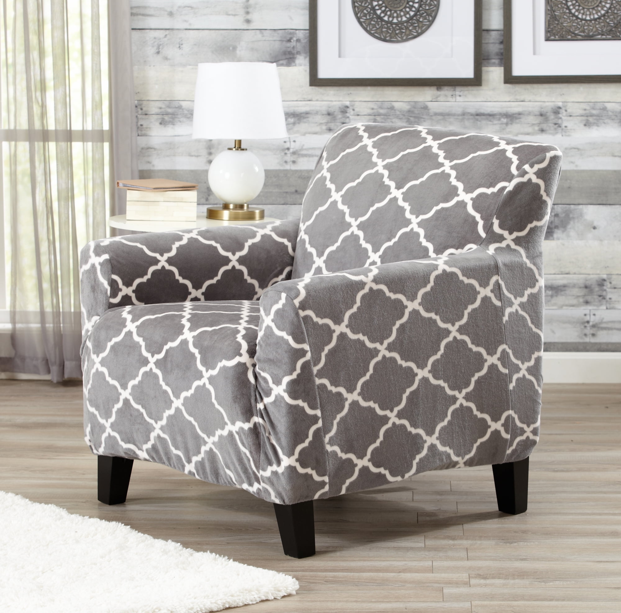 Great Bay Home 1-Piece Velvet Plush Printed Armchair Stretch Slipcover ...