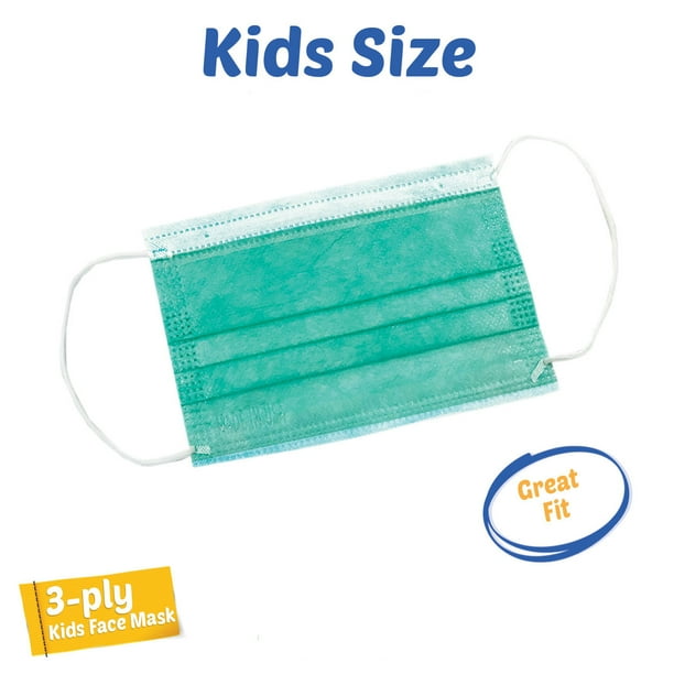 3-Ply Breathable Kids Disposable Face Mask (Mint Green) - Made in USA ...