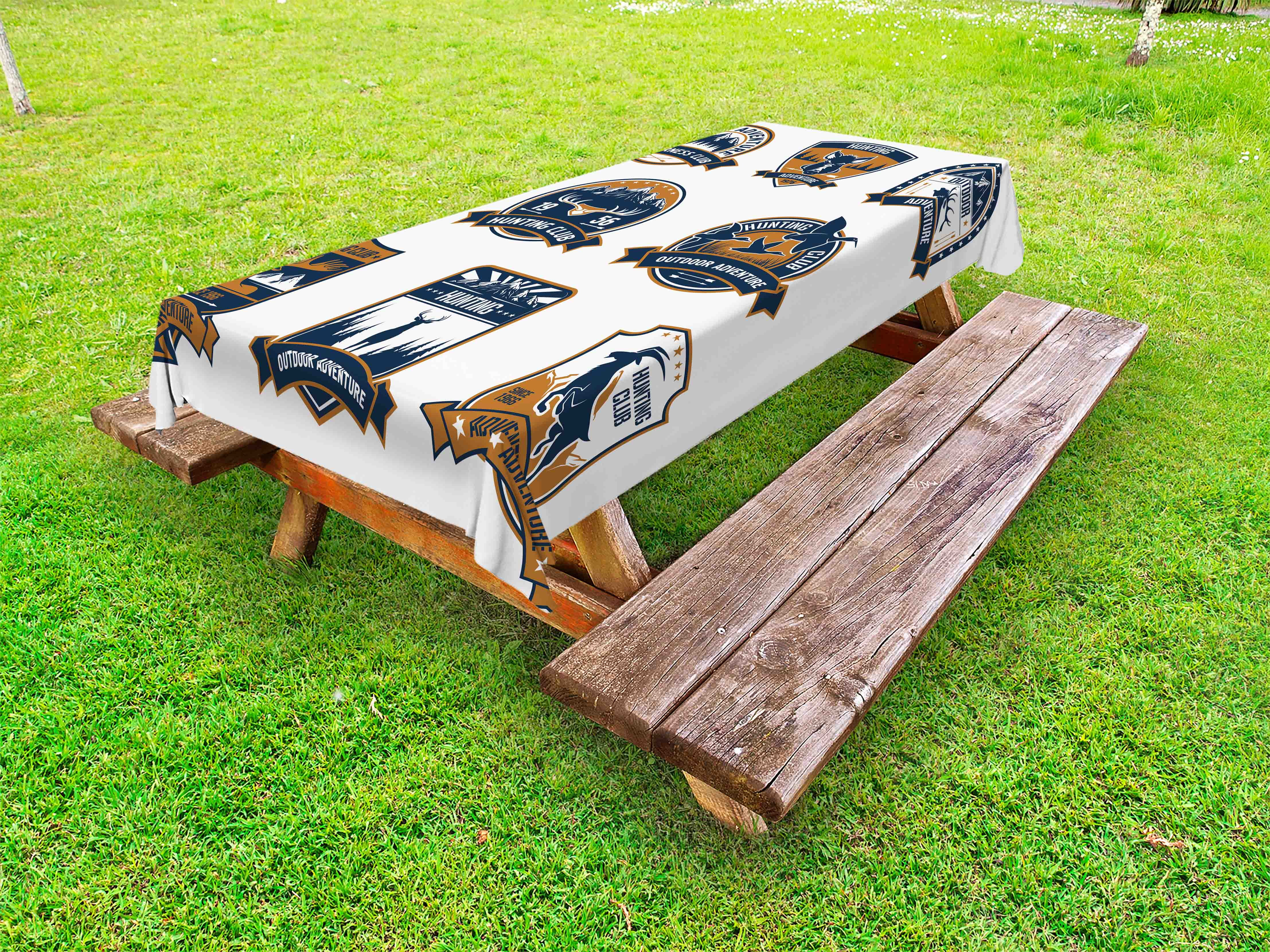 Hunting Outdoor Tablecloth, Shield Icons Set Hunting Sports Club ...