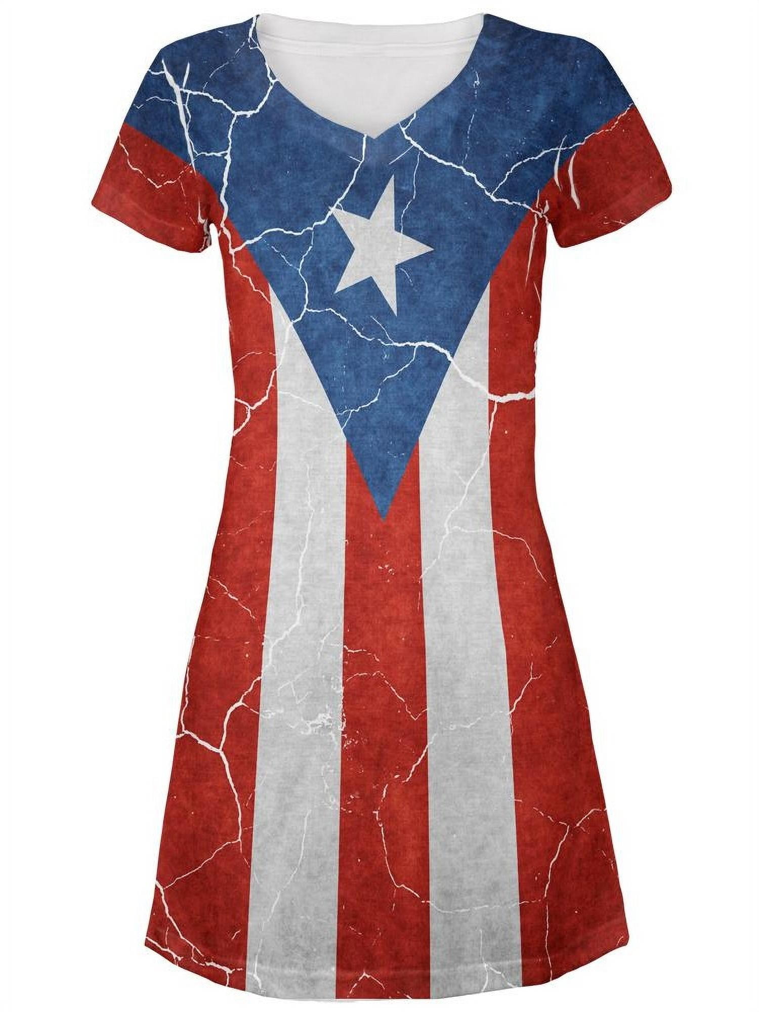 Distressed Puerto Rican Flag Juniors V-Neck Beach Cover-Up Dress ...