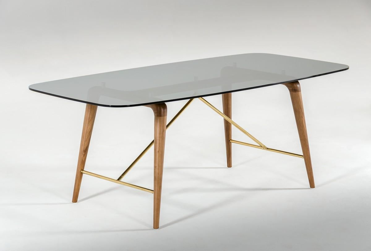 Modern Smoked Glass & Walnut Dining Table Contemporary VIG Modrest ...