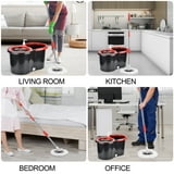 360° Spin Mop & Bucket with Wringer Set, Black & Red, 3 Absorbent ...
