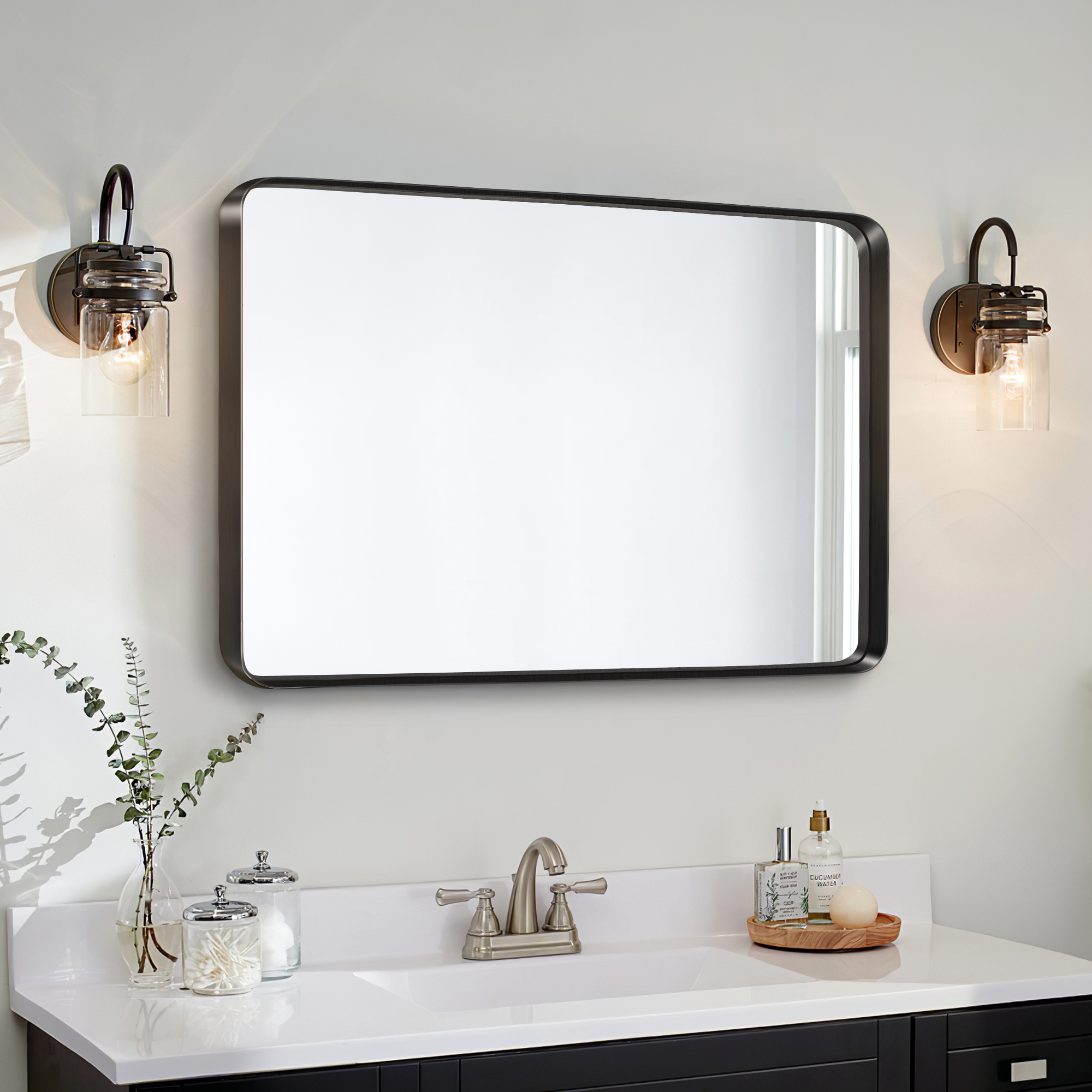 Neutypechic Metal Bathroom Mirror, Tall Rectangular Black Wall-mounted ...