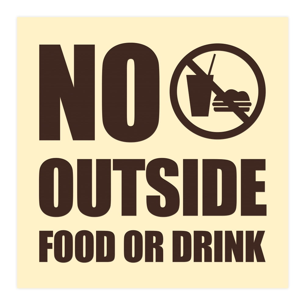 Square No Outside Food or Drink Wall / Door Sign - Ivory / Dark Brown ...