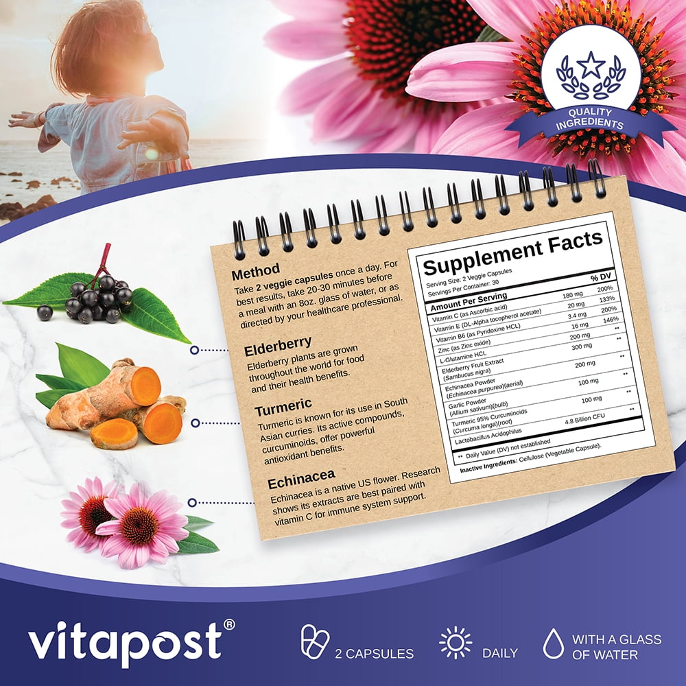 VitaPost Immune Complex Supplement with Vitamin C, Elderberry, Zinc ...