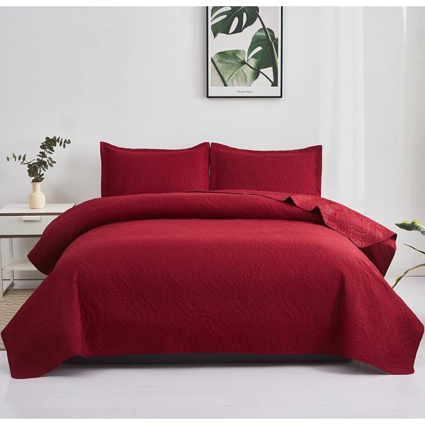 Jessy Home Red Quilt Set Twin Size Lightweight Microfiber Bedspread ...
