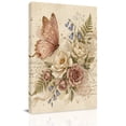 Butterfly Canvas Wall Art for Living Room, Roses Lavender Ferns French ...