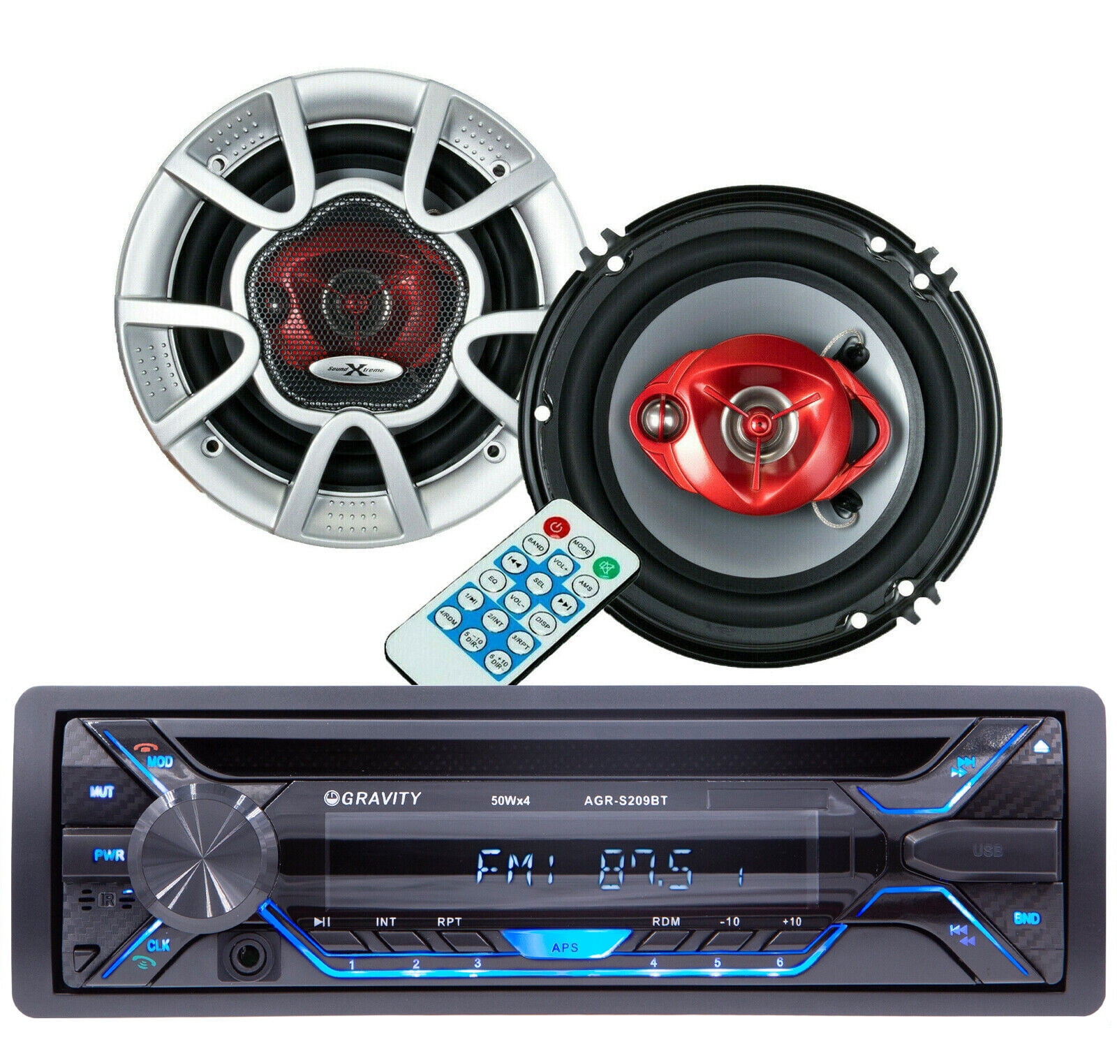 Gravity Car Audio CD Player w/ Bluetooth AM FM USB + 2x Soundxtreme 6 ...