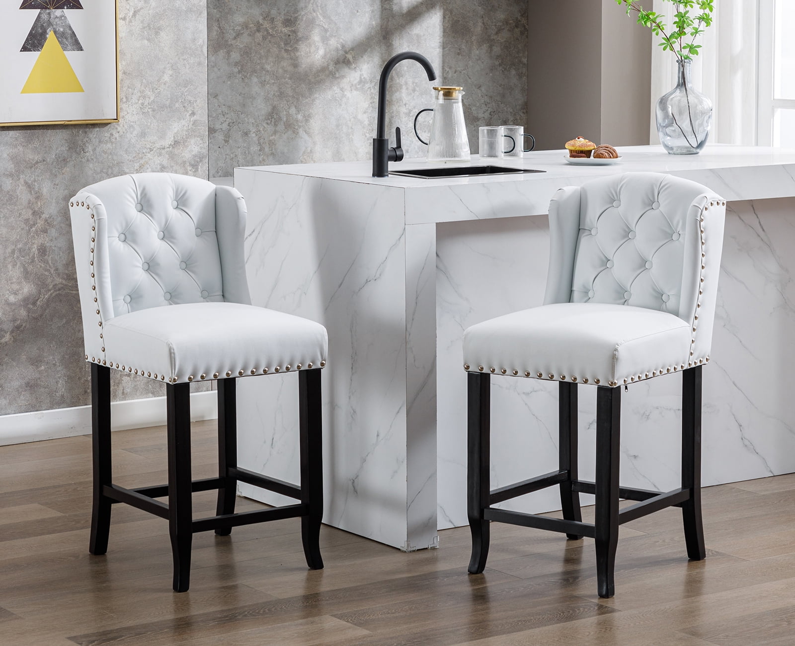 Guyou Modern Tufted Bar Stool Set of 2, 26" Counter Height Bar Stool ...