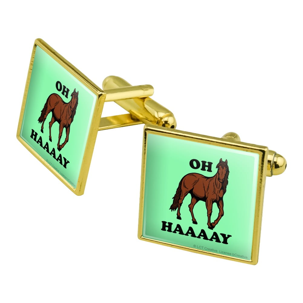 Oh Haaaay Horse Hay Hey Funny Humor Square Cufflink Set - Silver or ...