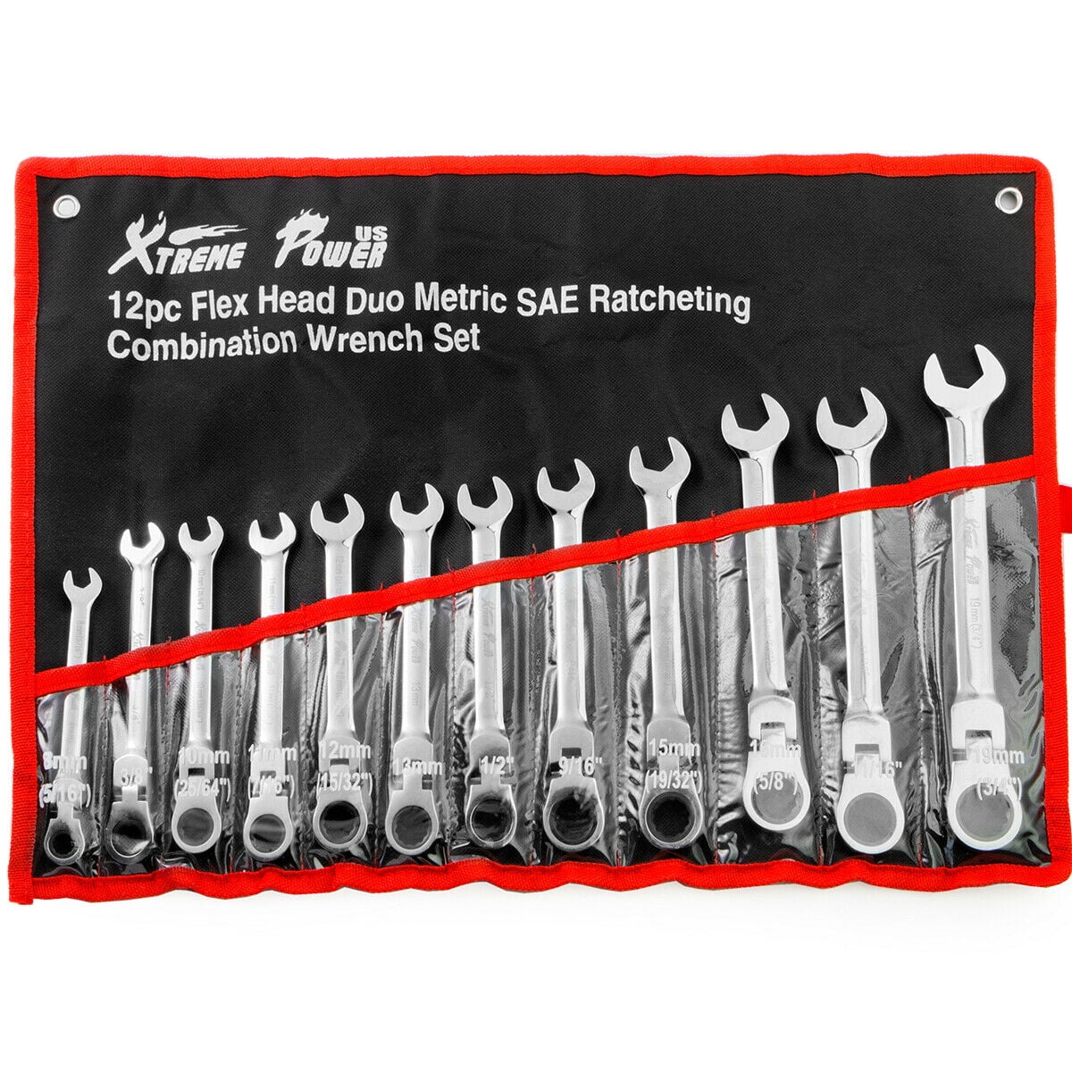 12-Pieces FLEX Head Ratchet Combination Wrench Tool Set SAE & Metric ...