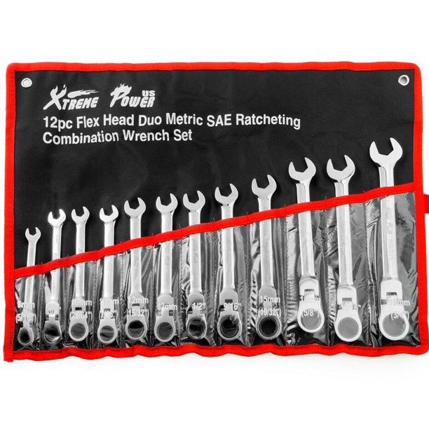 12-Pieces FLEX Head Ratchet Combination Wrench Tool Set SAE & Metric ...