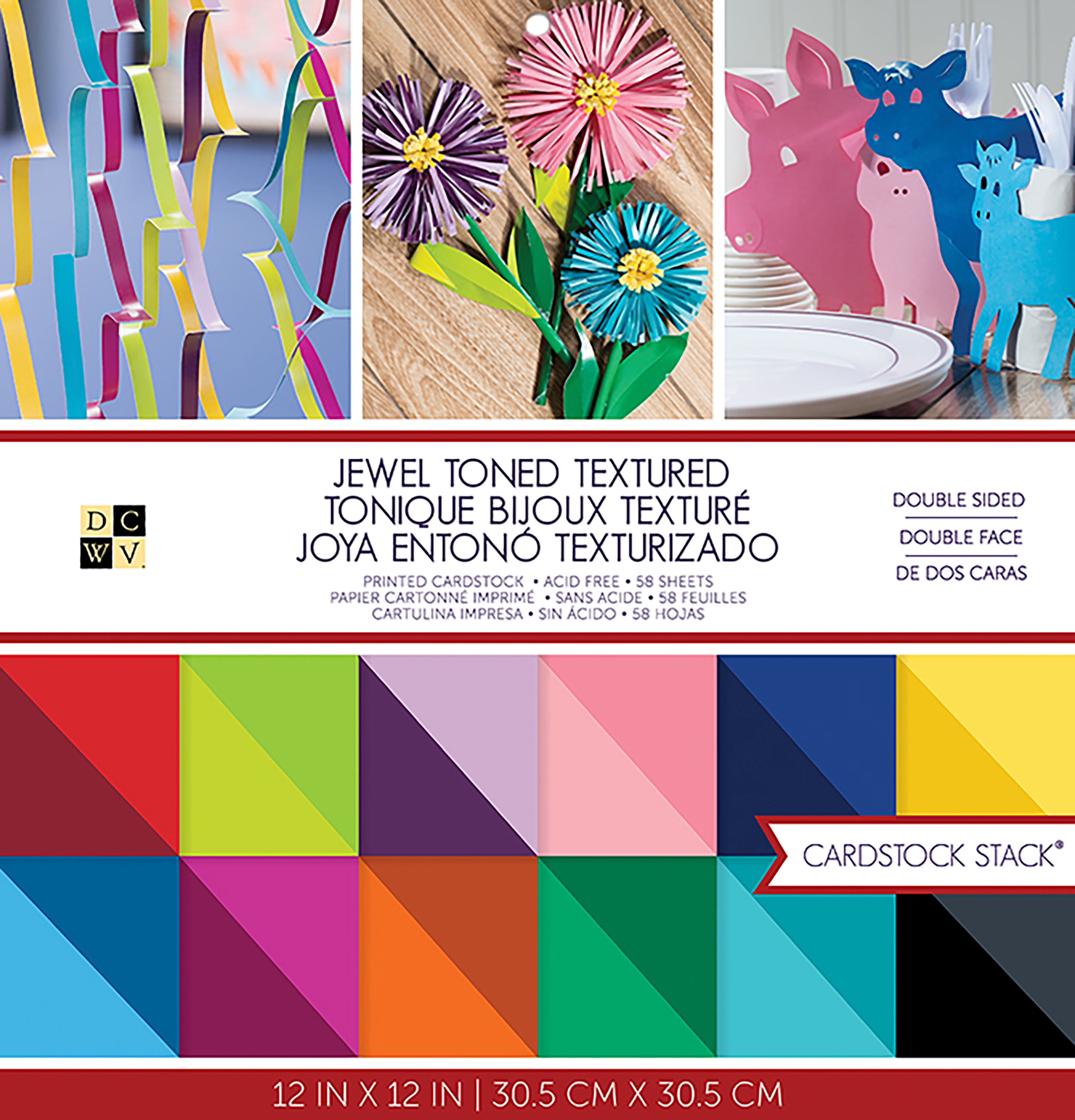DCWV Single-Sided Cardstock Stack 12"X12" 58/Pkg-Jewel Toned Textured ...