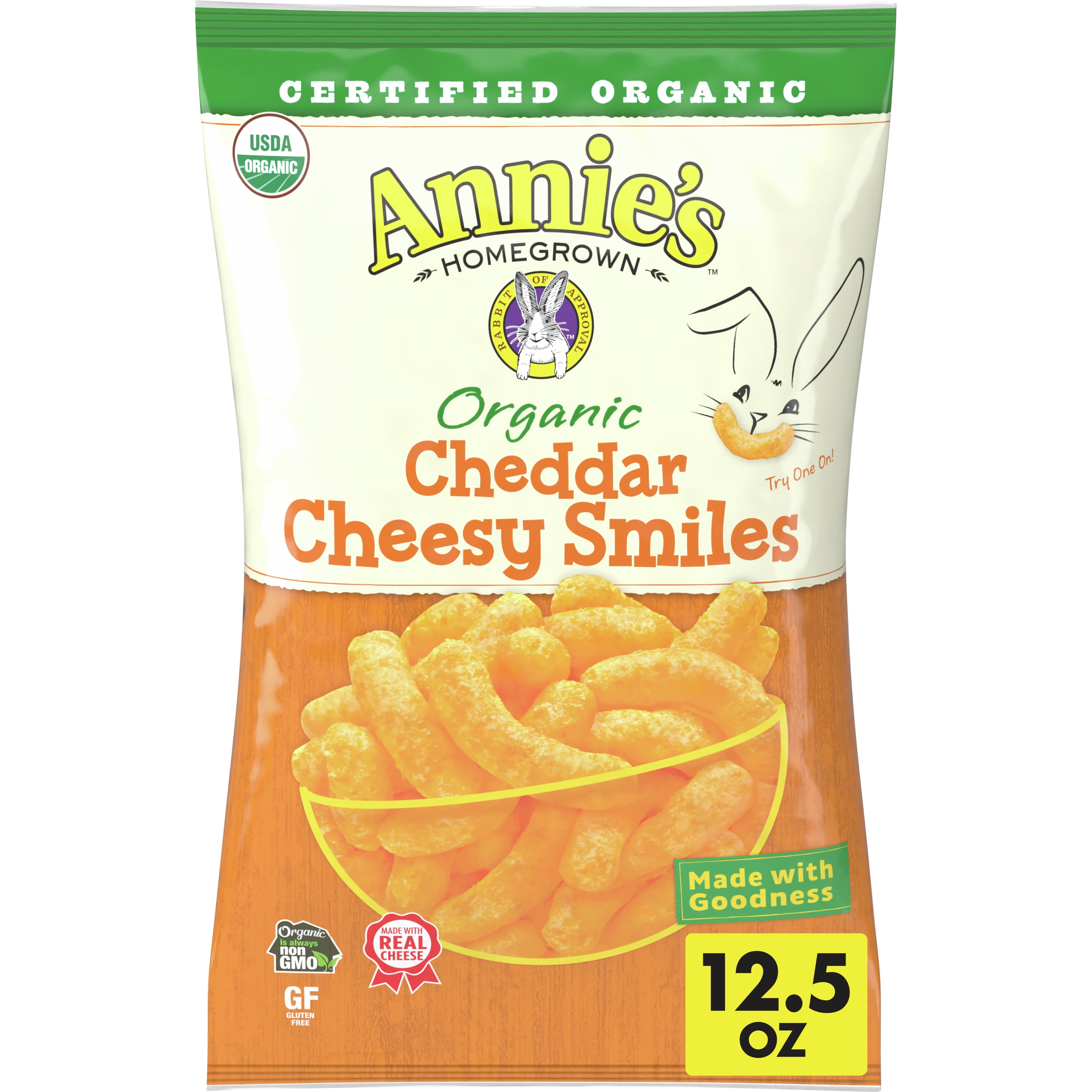 Annie's Organic Cheddar Cheesy Smiles, Baked Corn Puffs, Gluten Free ...