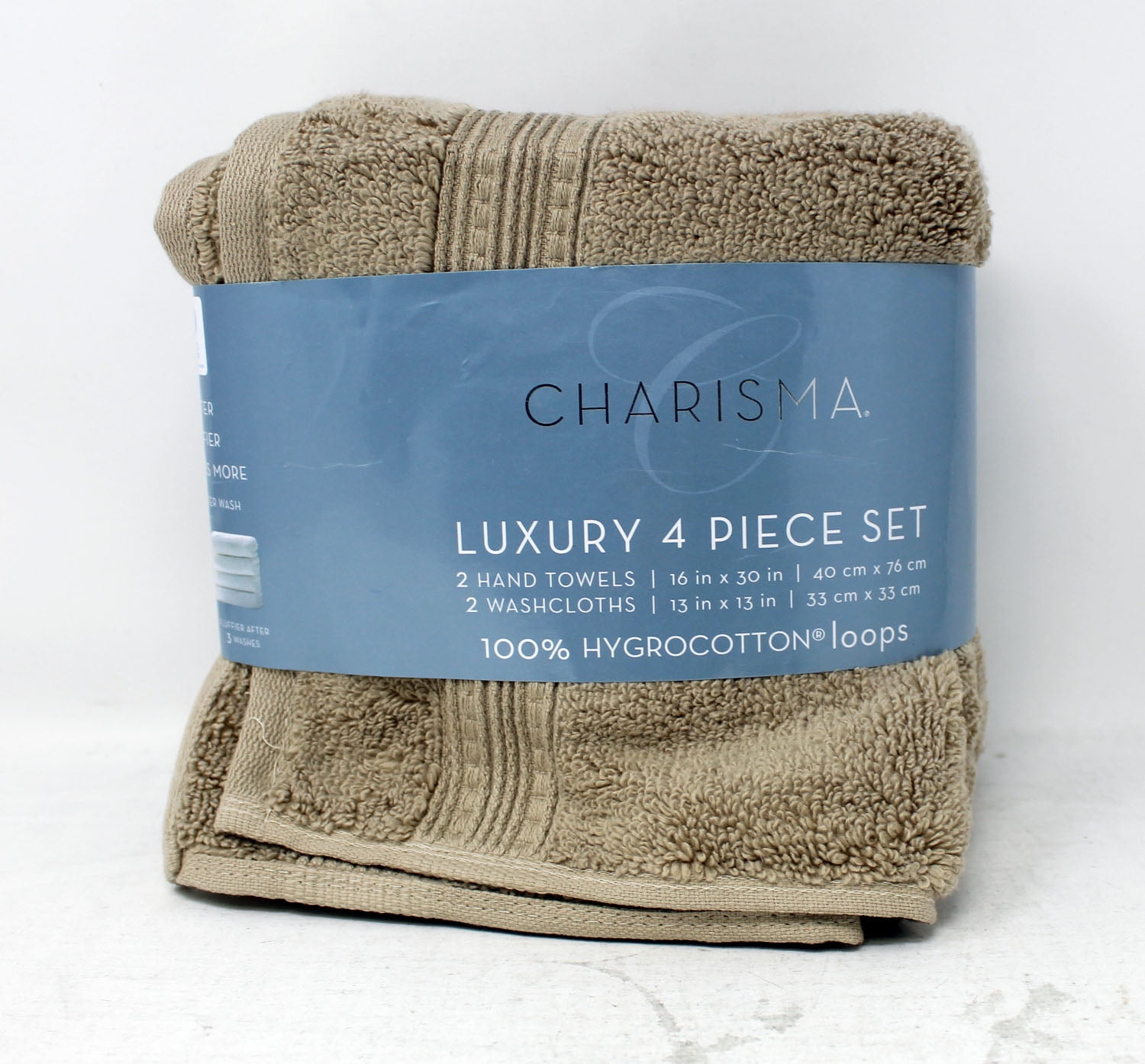Charisma 100% Hygrocotton Luxury 4-Piece Hand and Washcloth Towel Set Tan - Walmart.com