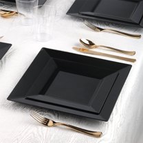 Efavormart 10 Pack - 10" Black Square Disposable Plastic Dinner Plates ...