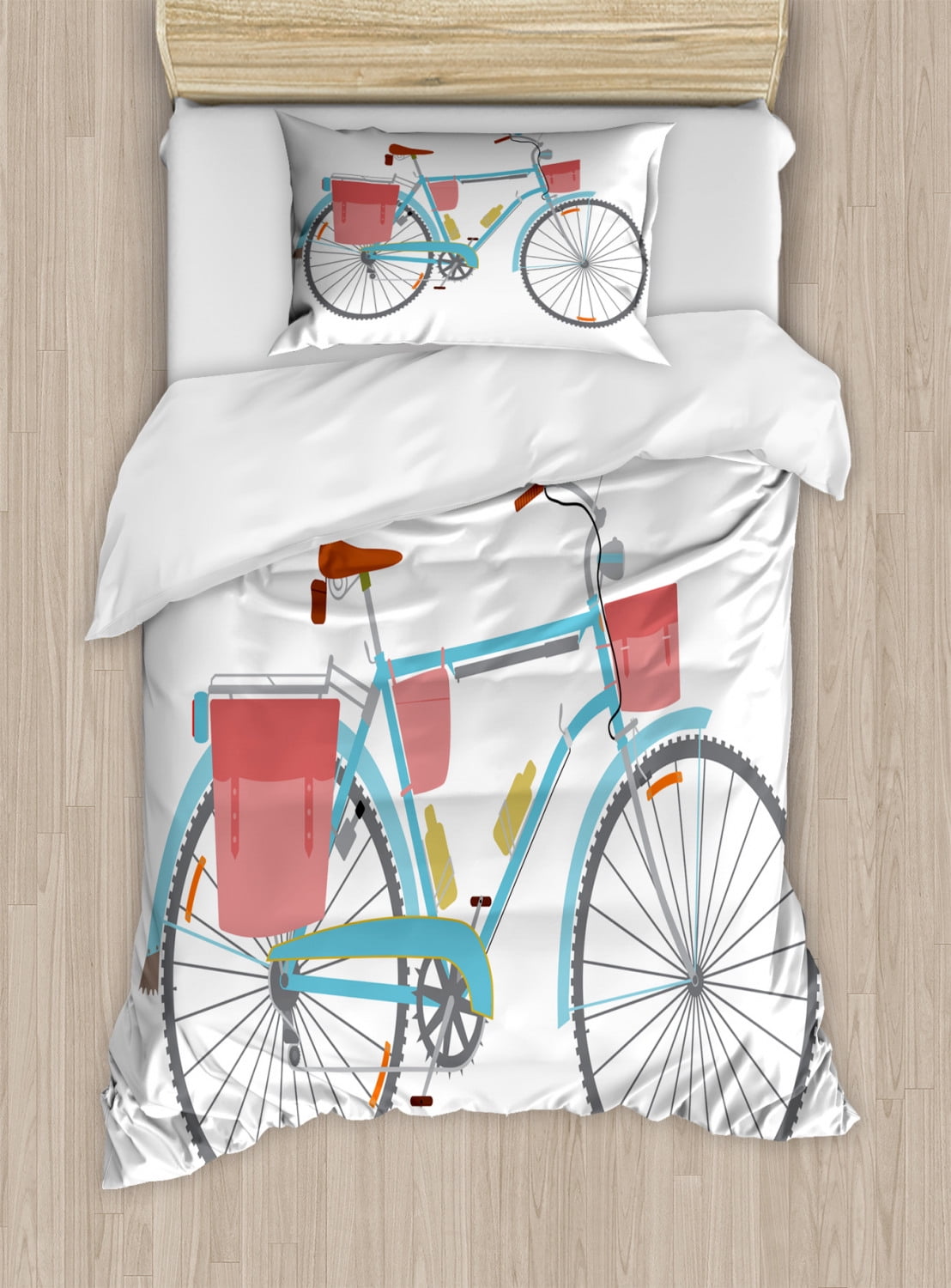 Bicycle Duvet Cover Set, Classic Touring Bike with Derailleur and ...