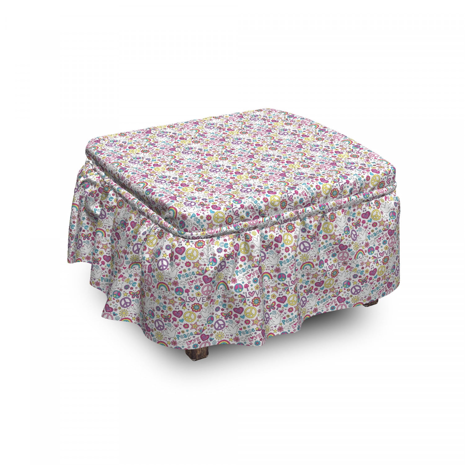 Doodle Ottoman Cover, Sixties of Peace, 2 Piece Slipcover Set with ...