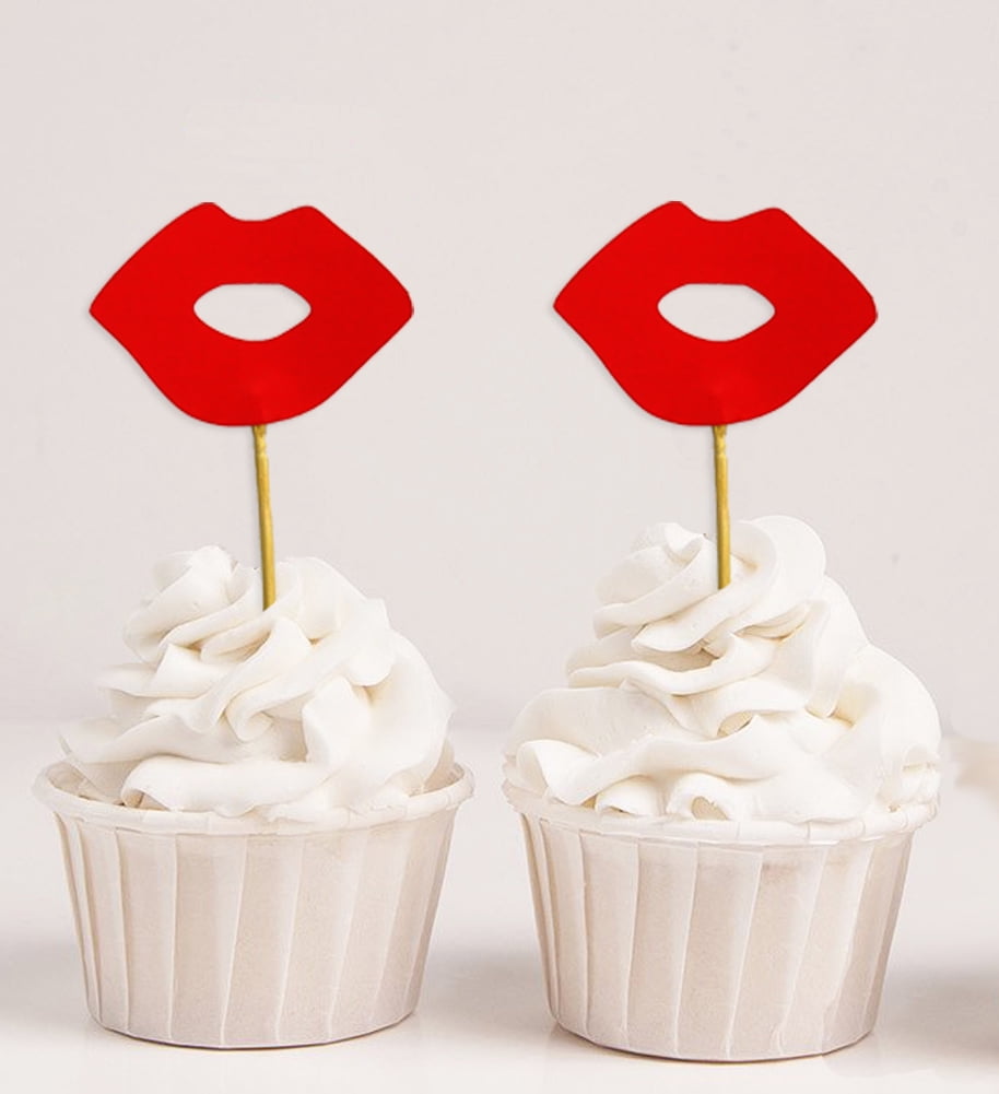 Darling Souvenir, Red Lips Cupcake Toppers, Wedding - Birthday Party ...