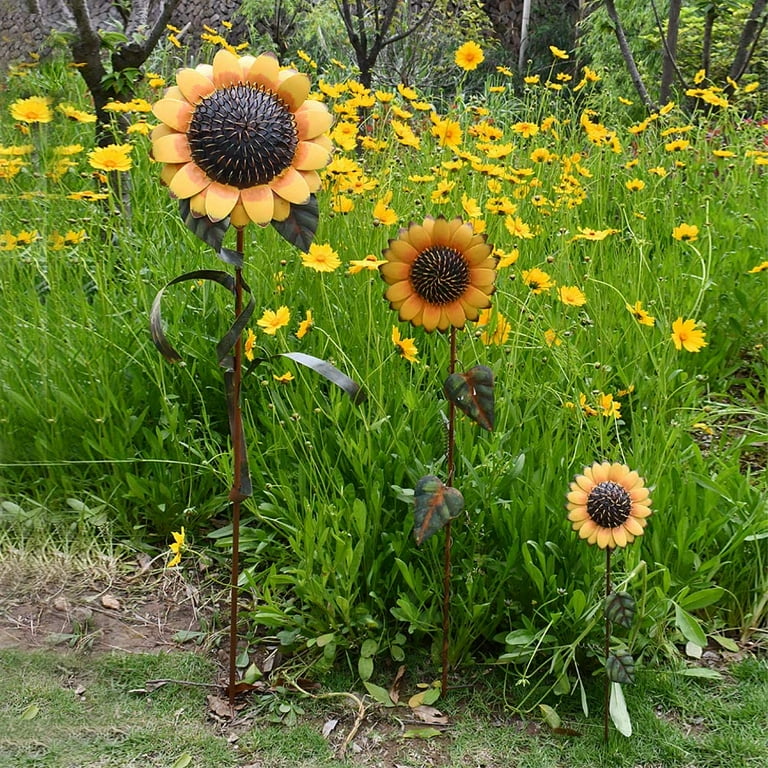 Metal Sunflower Yard Art Lawn Decorations Outdoor Metal Colorful