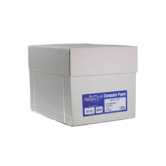 Continuous paper 14 7/8 x 11 Alliance 18lb, ½ inch green bar, 1 part ...