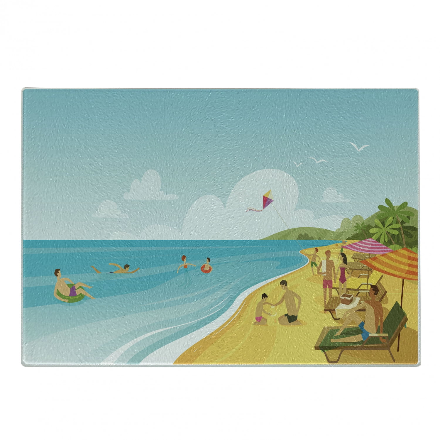 Summer Cutting Board, People Resting Sunbathing Swimming at the Beach ...