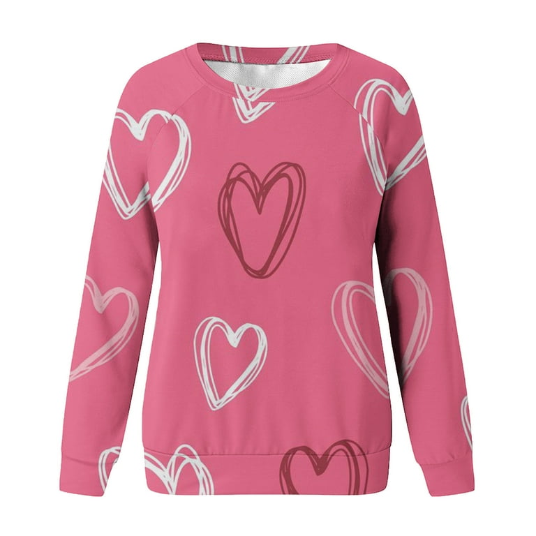 YanHoo Pink Heart Sweatshirt Women Valentine Day Sweatshirt YanHoo Pink Heart Sweatshirt Women Valentine Day Sweatshirt